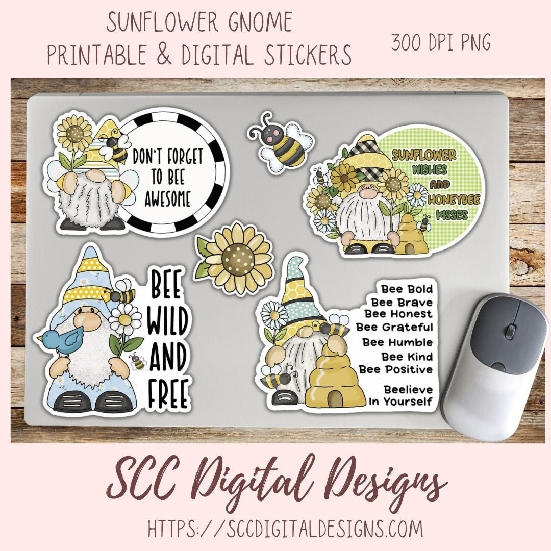 Sunflower Gnome PNG, Bee Wild & Free Printable Stickers for Kids for ...