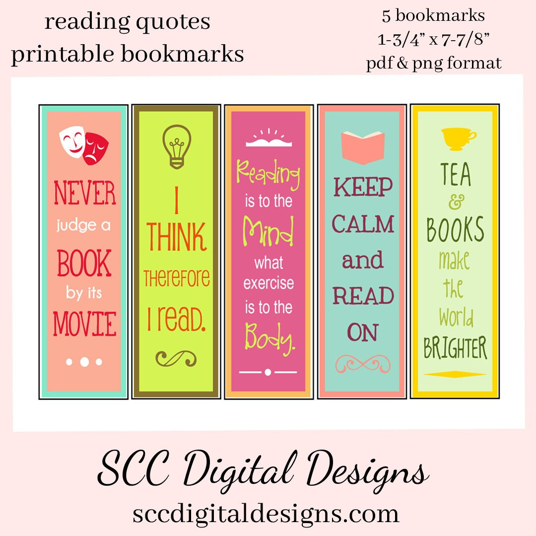 Reading Quotes Printable Bookmarks School Holiday Party Gift Teacher ...