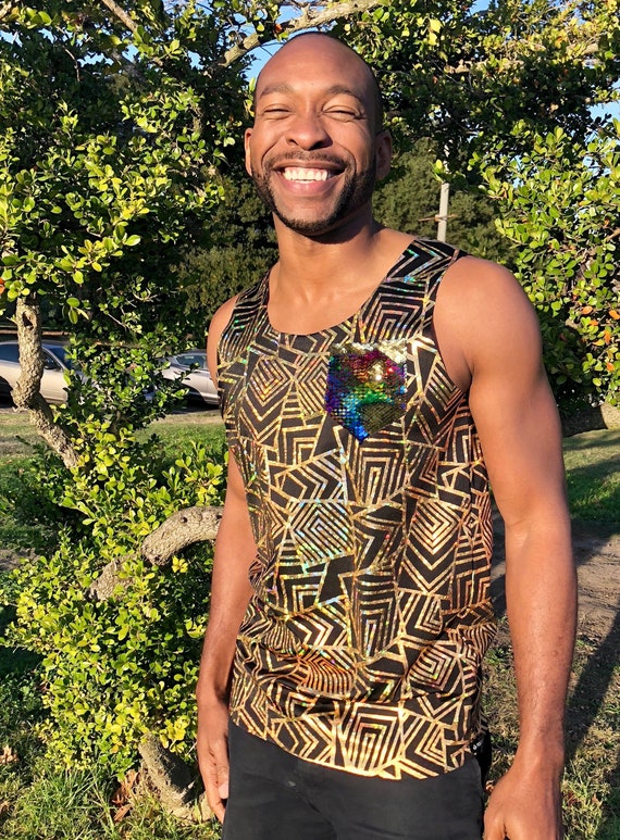 Men's Gold Rave Tank Black & Gold Holographic Festival | Etsy