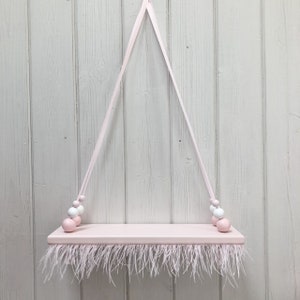 Wooden Swing Shelf Pink Painted Shelf Nordic Style Shelf Hanging Bead ...