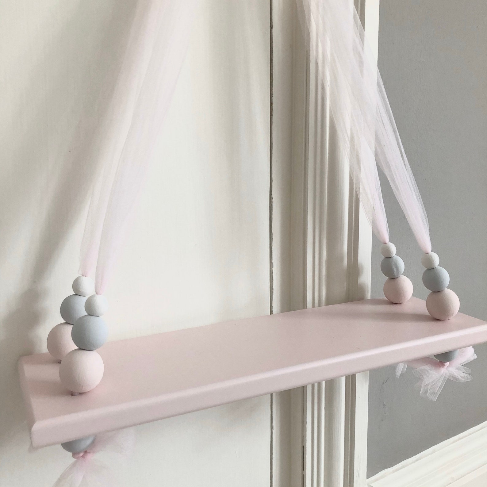 Wooden Swing Shelf Pink Painted Shelf Tulle Tulle Bow - Etsy