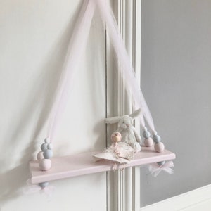 Wooden Swing Shelf Pink Painted Shelf Tulle Tulle Bow Hanging Bead ...