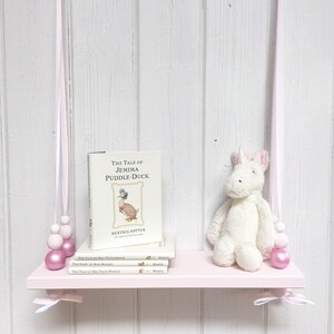 Wooden Swing Shelf Pink Painted Shelf Nordic Style Shelf Hanging Bead ...