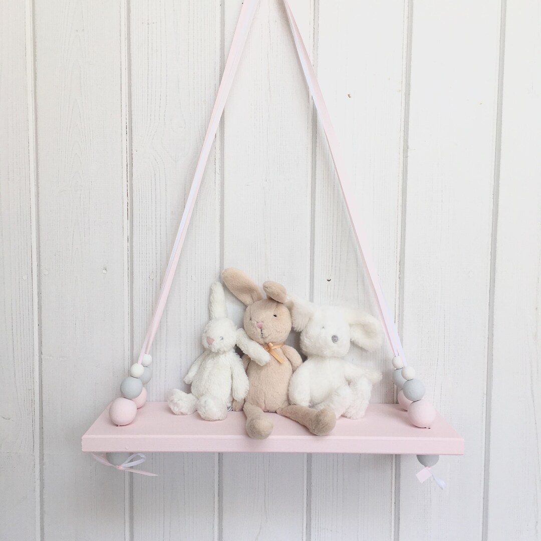 Wooden Swing Shelf | Pink Painted Shelf | Nordic Style Shelf | Hanging ...