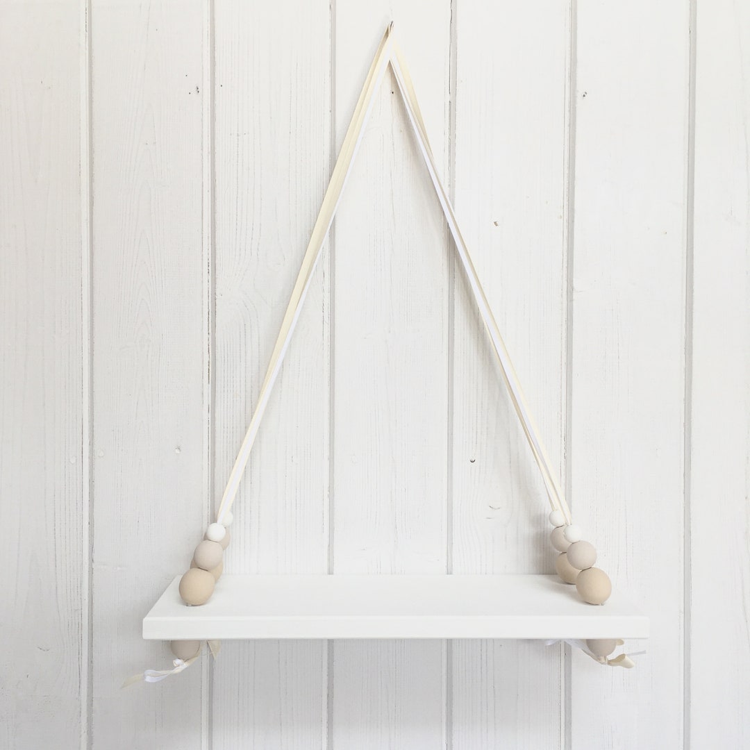 Wooden Swing Shelf | Nordic Style Shelf | Hanging Bead Shelf | White ...