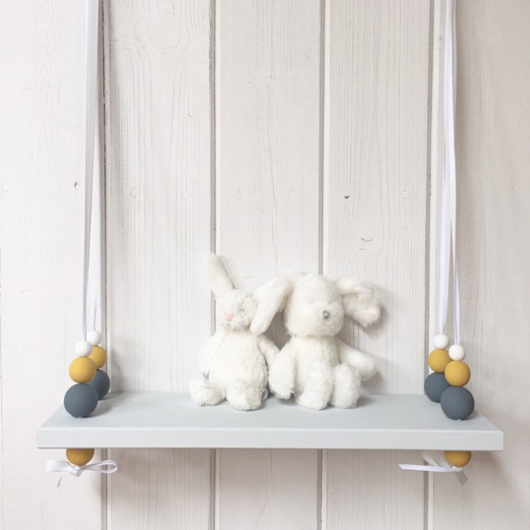 Wooden Swing Shelf Grey Painted Nordic Style Shelf Hanging Bead Shelf ...