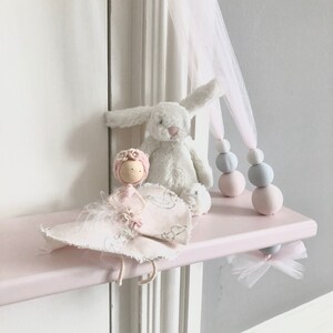 Wooden Swing Shelf Pink Painted Shelf Tulle Tulle Bow Hanging Bead ...