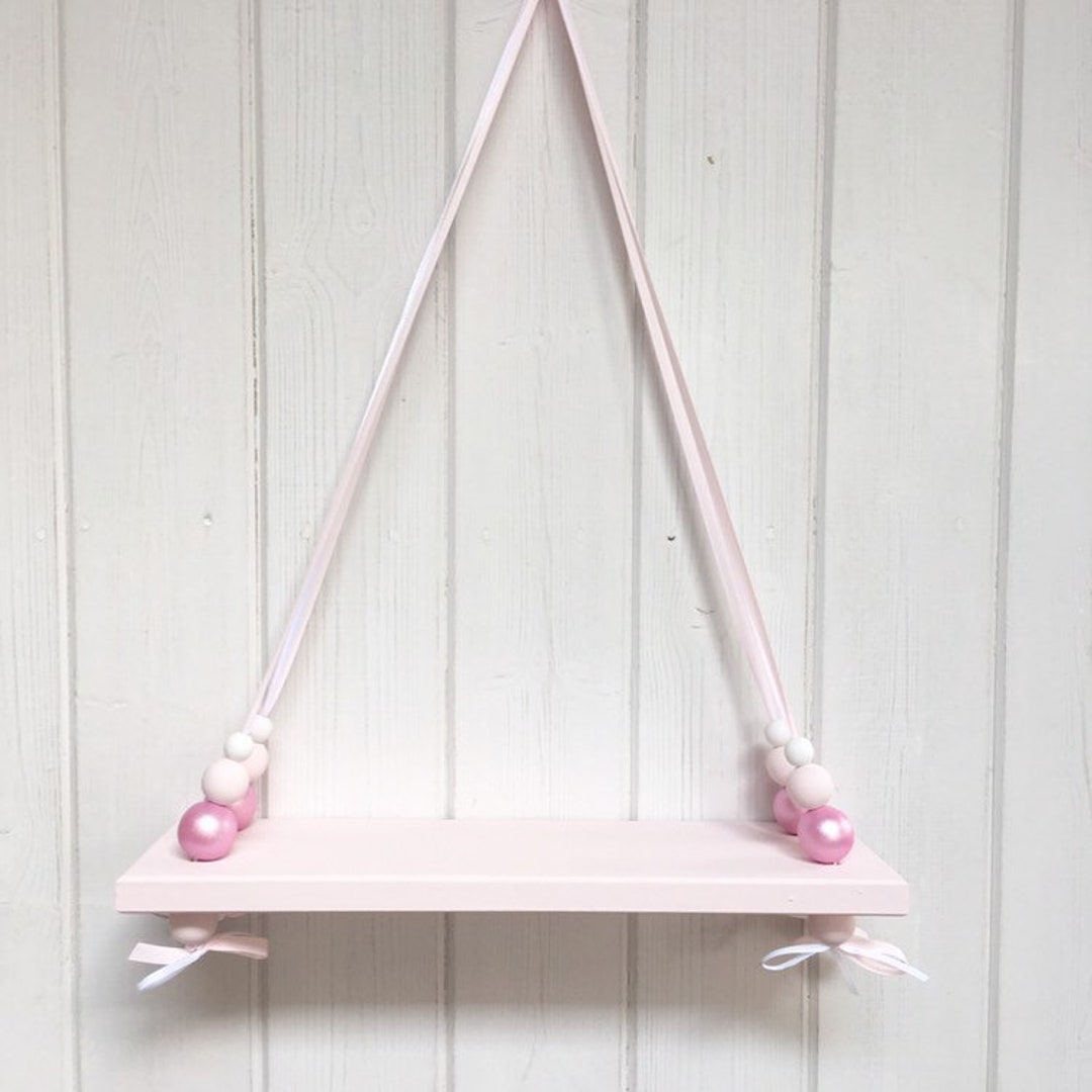 Wooden Swing Shelf Pink Painted Shelf Nordic Style Shelf Hanging Bead ...