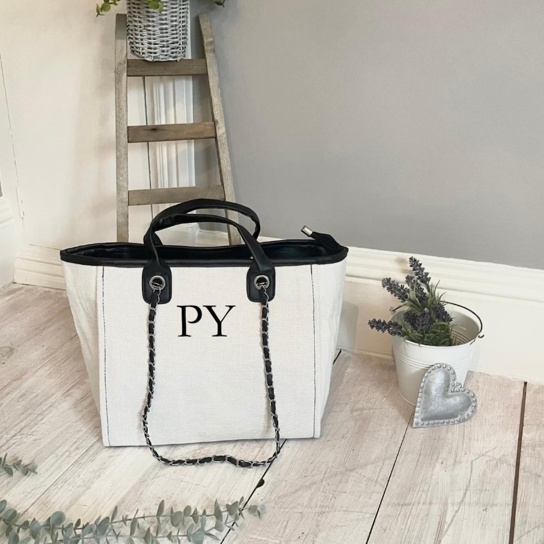Personalised Canvas Tote Bag With Chain Bag Personalised With Initials ...