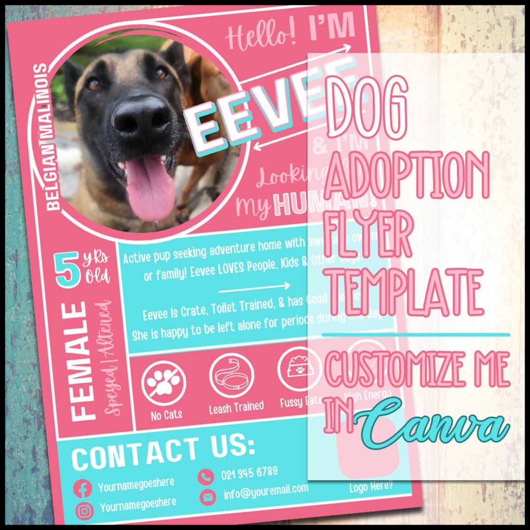 Dog Adoption Flyer Template, Customizable DIY Dog Canva Template - Etsy