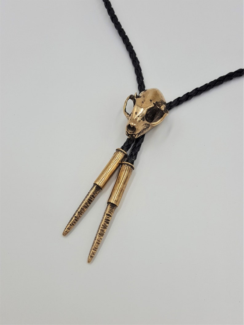 Bat Skull Bolo - Bronze - Black Leather Braided Chord - Unique ...