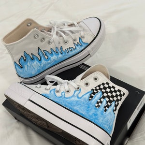 Custom High Top Platform Sneakers Flame and Checker Custom Artwork ...