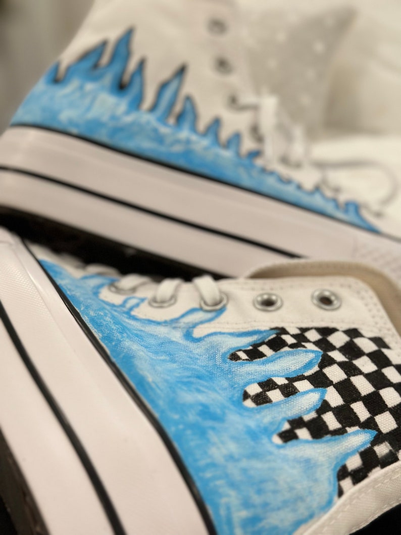 Custom High Top Platform Sneakers Flame and Checker Custom Artwork ...