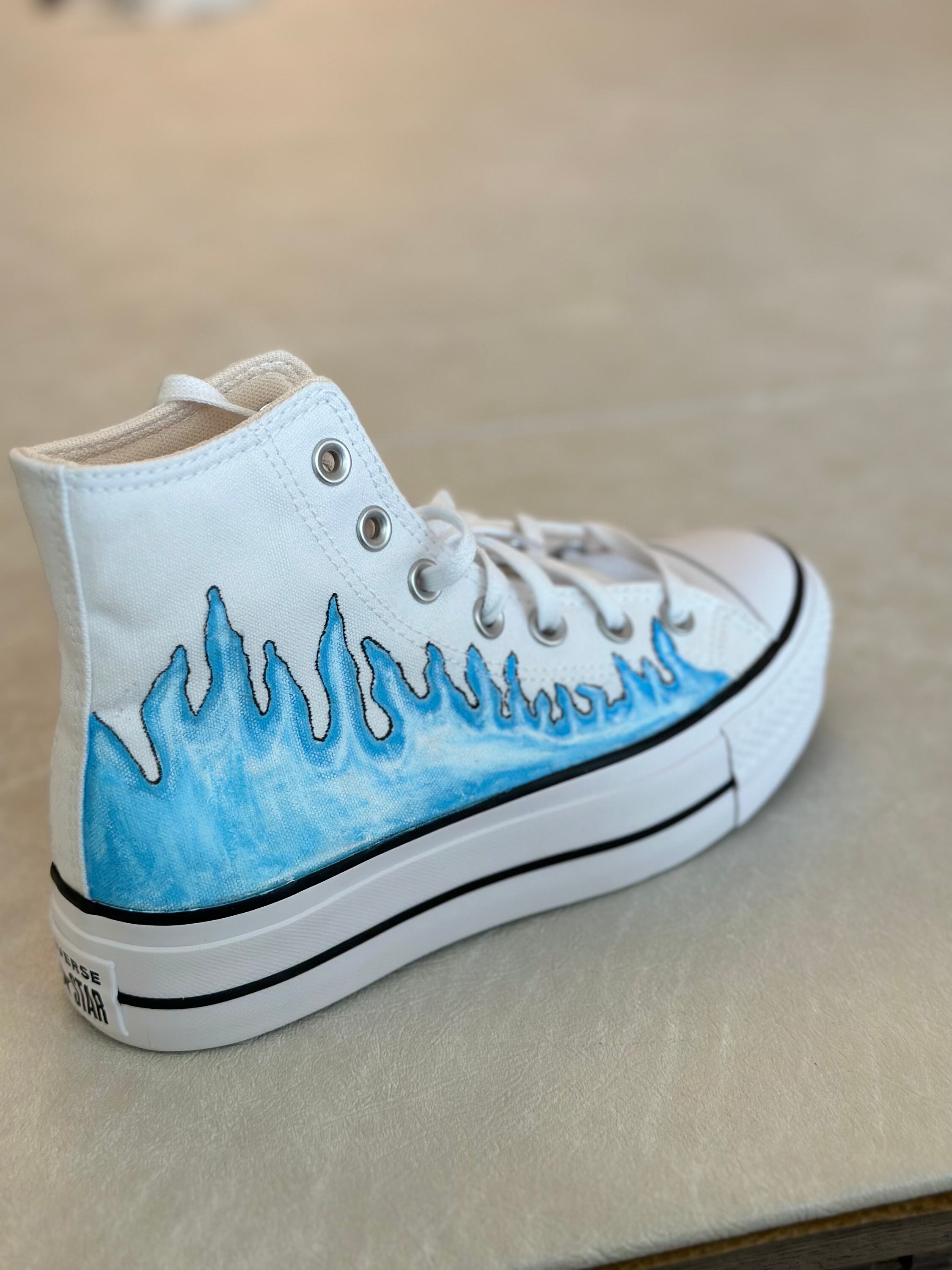 Custom High Top Platform Sneakers Flame and Checker Custom Artwork ...