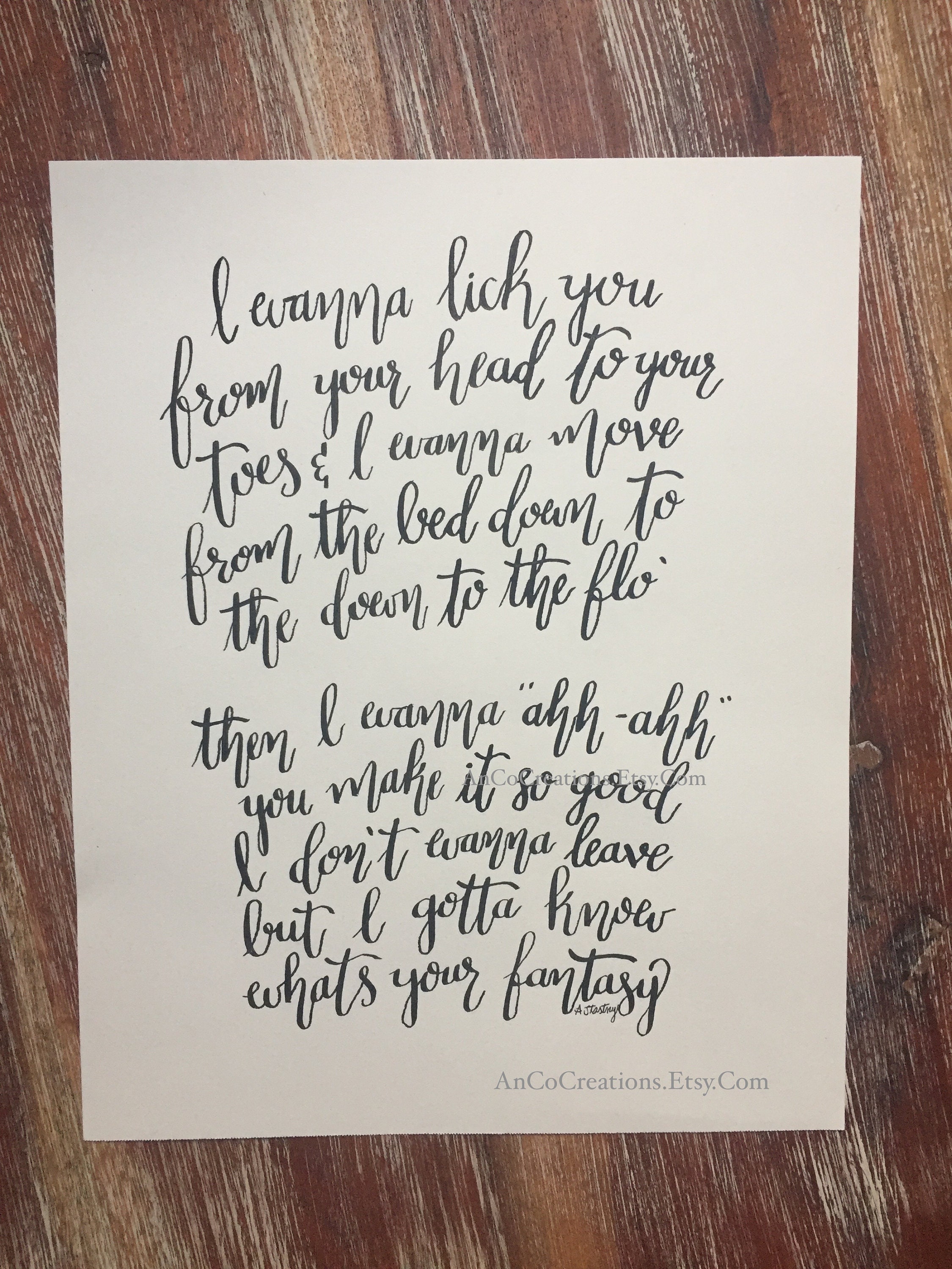 What's Your Fantasy? Original Calligraphy, Ludacris Lyrics - Etsy