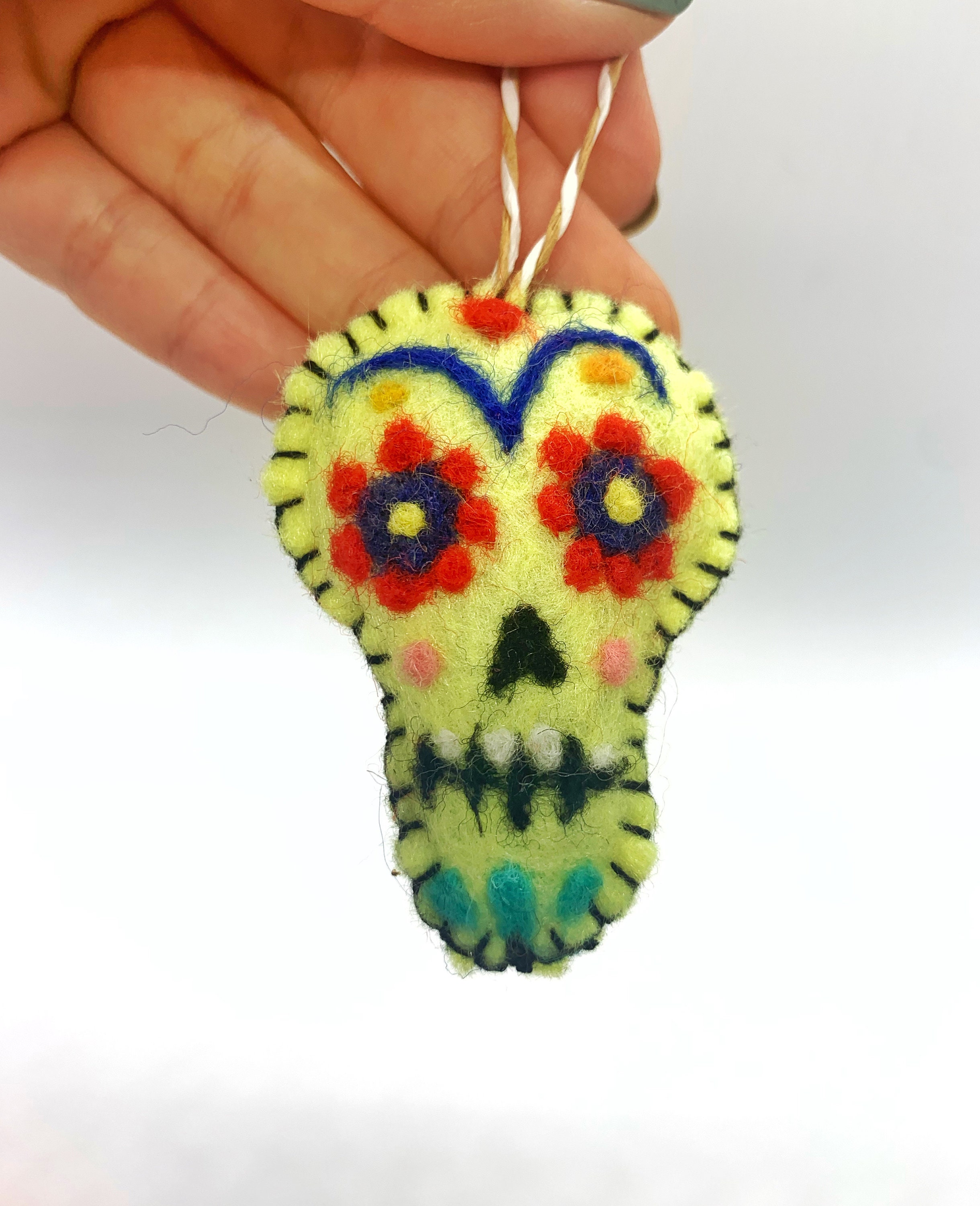 Sugar Skull Ornaments/handmade and Hand Stitched Day of the Dead /candy ...