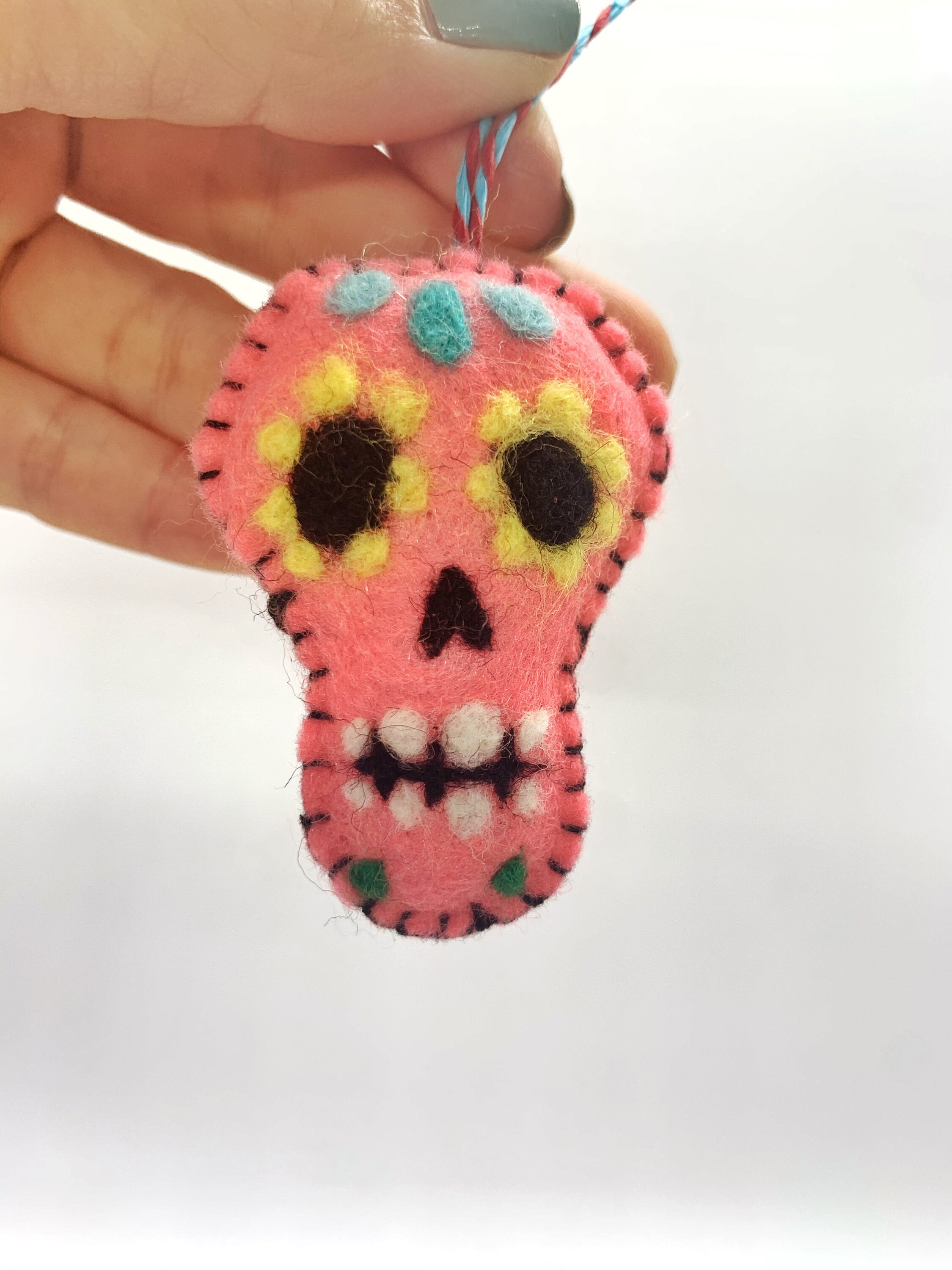 Sugar Skull Ornaments/handmade and Hand Stitched Day of the Dead /candy ...