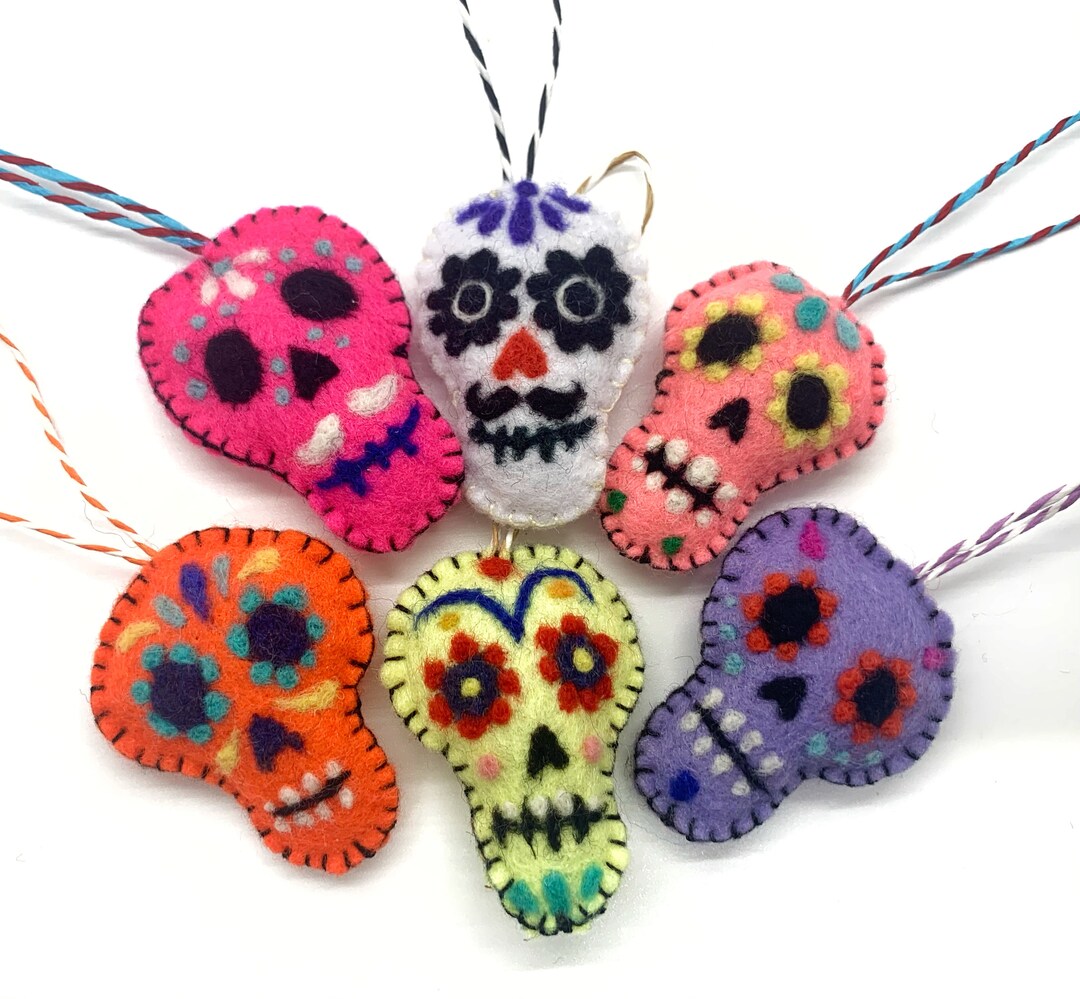 Sugar Skull Ornaments/handmade and Hand Stitched Day of the Dead /candy ...