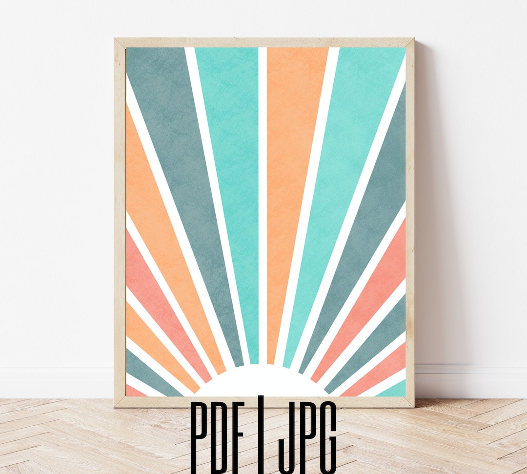 Retro Sunburst Print, Printable Wall Art, Abstract Sun Poster, Colorful ...