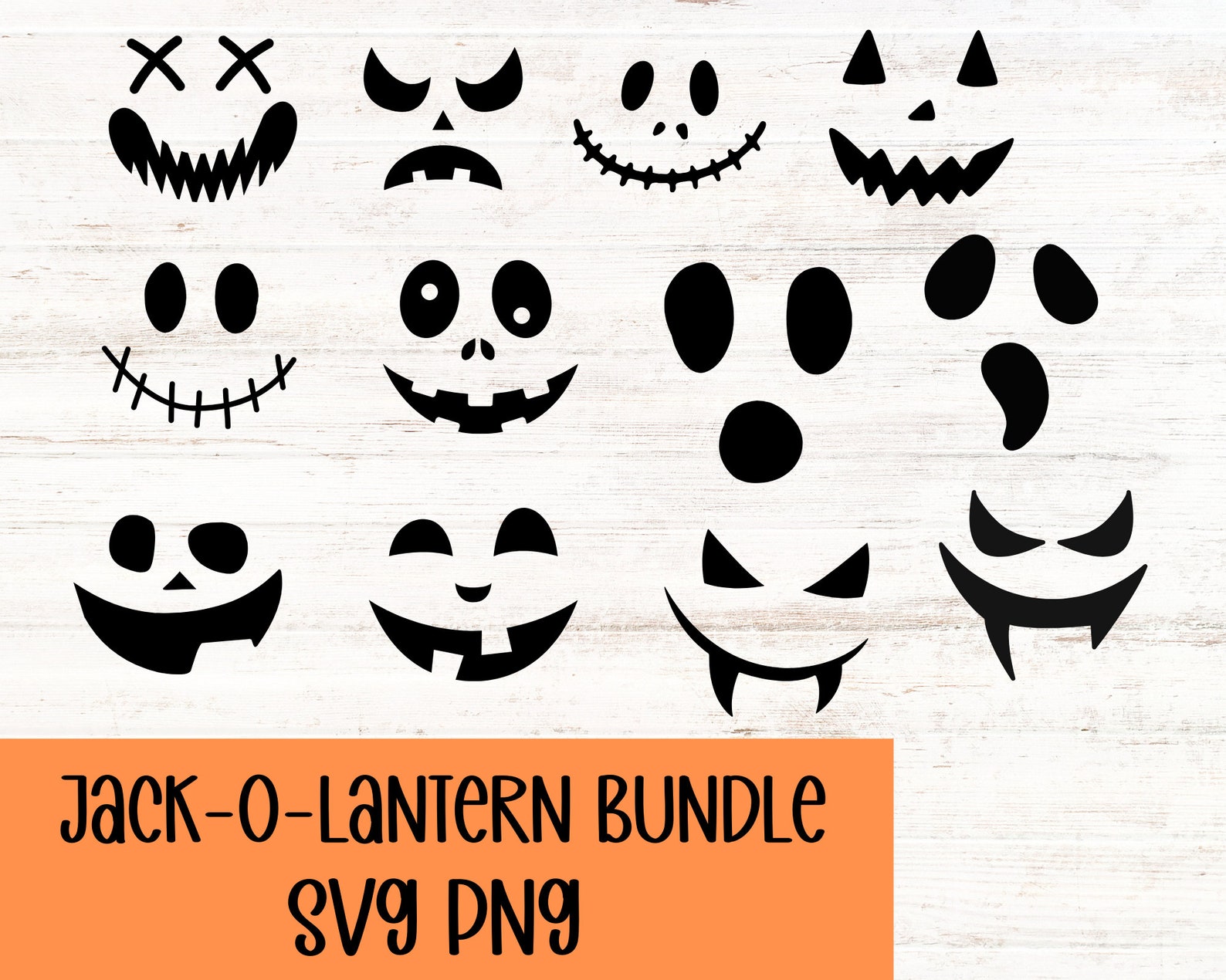 Jack-o-lantern Pumpkin Carving Faces Bundle, Halloween Spooky Season ...