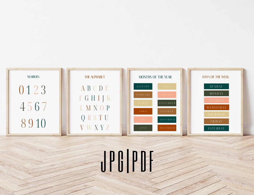 Boho Classroom Decor, ABC123 Posters, Modern Nursery, Boho Kid's Room ...