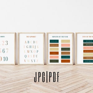 Boho Classroom Decor, ABC123 Posters, Modern Nursery, Boho Kid's Room ...