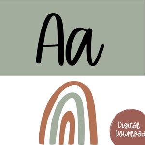 PDF Alphabet Cards, Classroom Print, Boho Classroom Decor, Rainbow ...