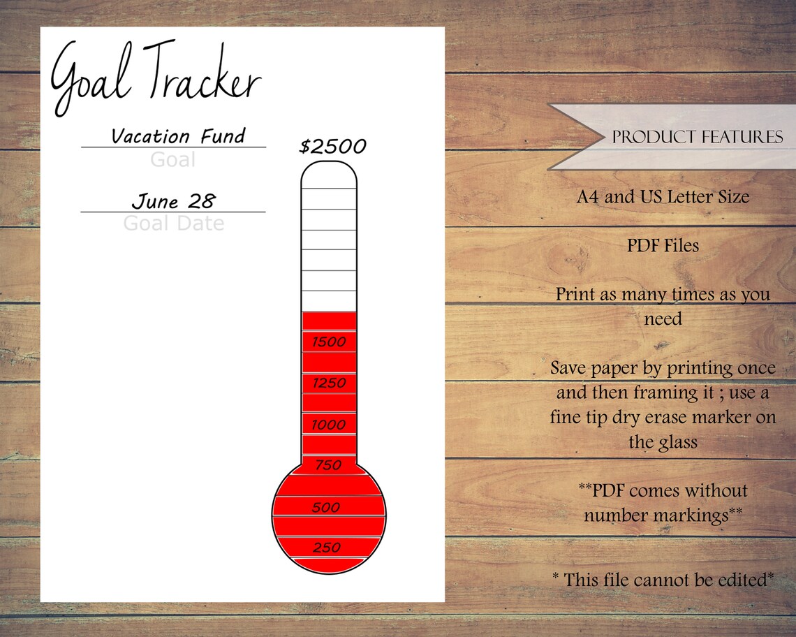 Goal Tracker | Thermometer | PDF Download - Etsy