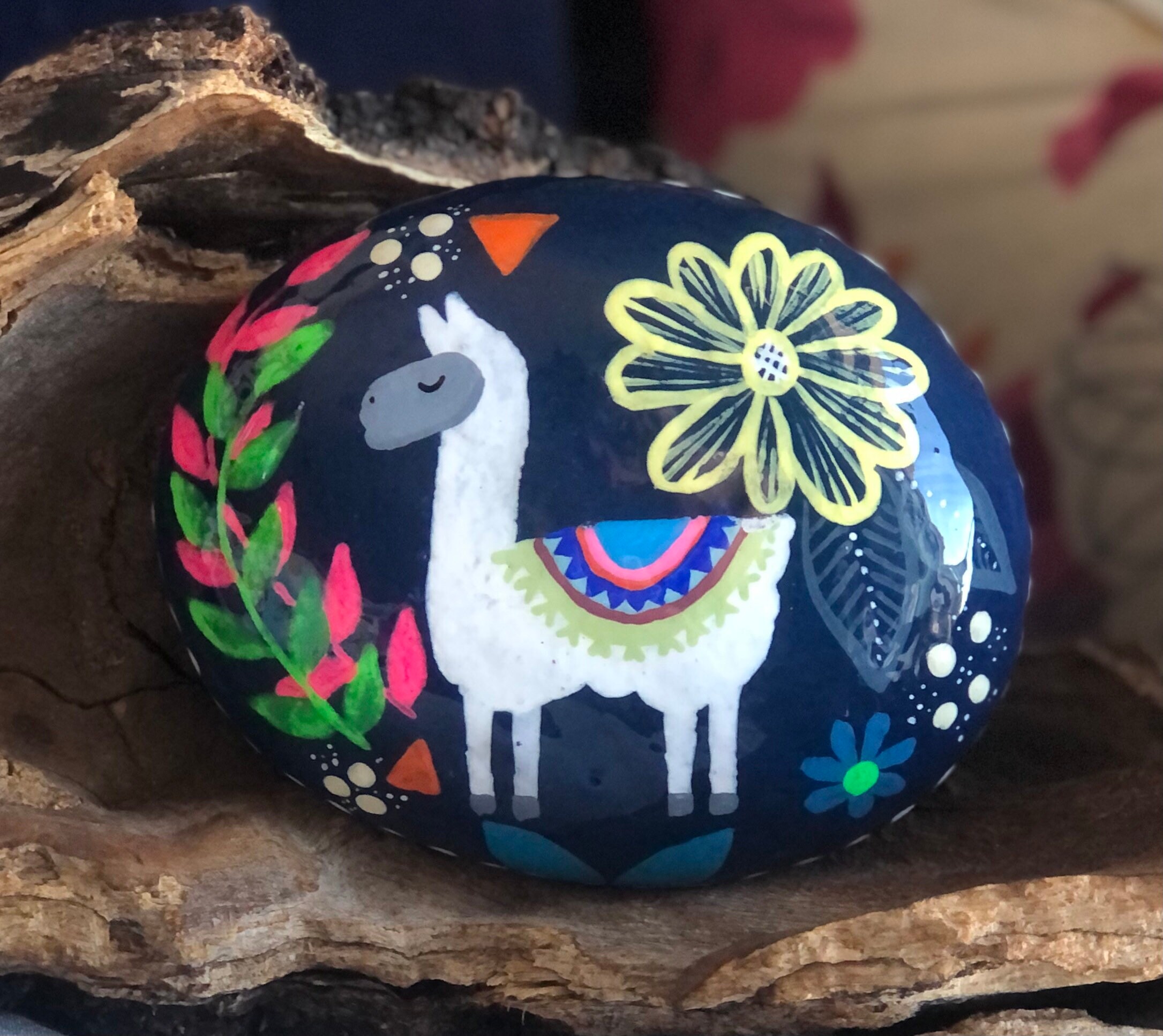 Boho Llama With Colorful Flowers and a Border Hand Painted | Etsy