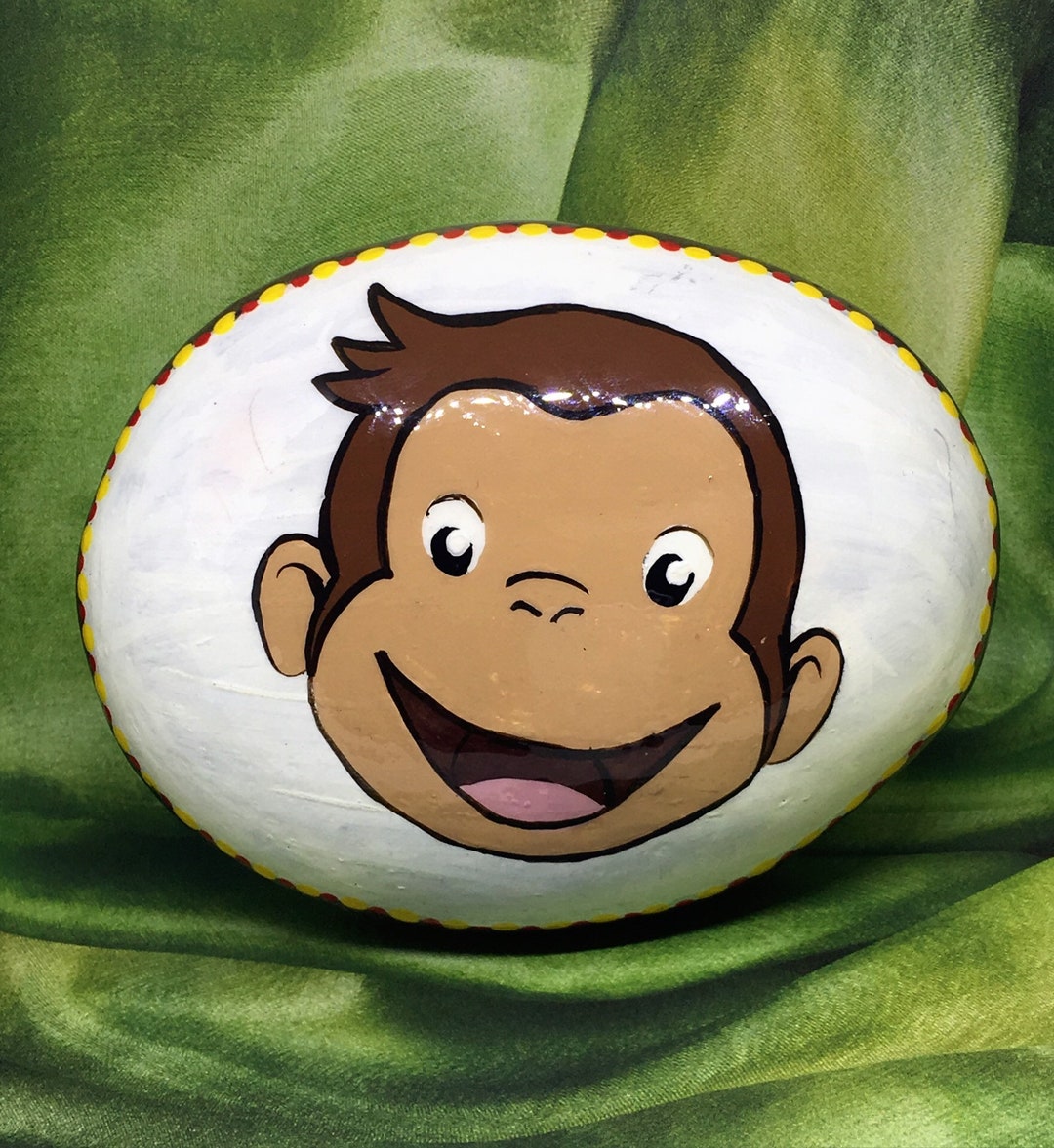 Curious George With Fun Border Hand Painted Rock Sealed in Resin - Etsy