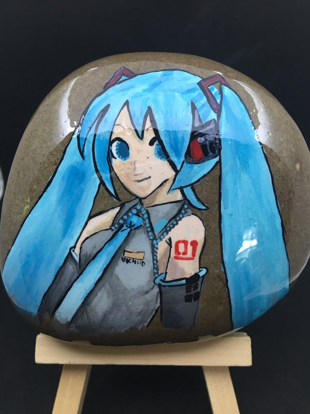 Hatsune Miku Hand Painted Rock Anime Vocaloid Sealed in Resin Unique ...