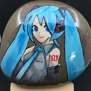 Hatsune Miku Hand Painted Rock Anime Vocaloid Sealed in Resin Unique ...