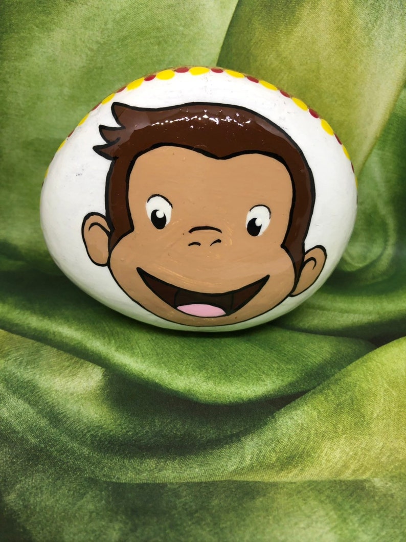 Curious George With Fun Border Hand Painted Rock Sealed in Resin - Etsy