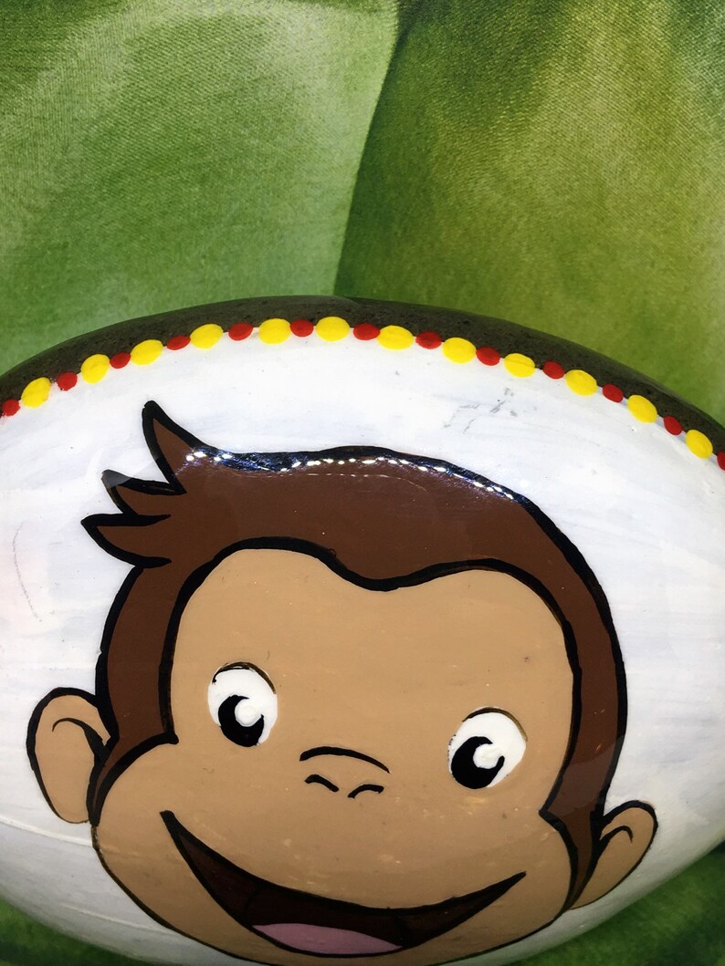 Curious George With Fun Border Hand Painted Rock Sealed in Resin - Etsy