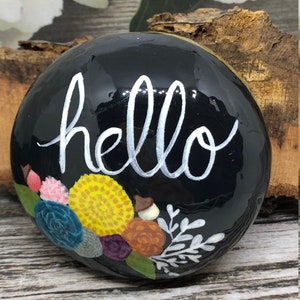 Boho Hello Welcome Floral and Foliage Colorful Hand Painted Rock Sealed ...