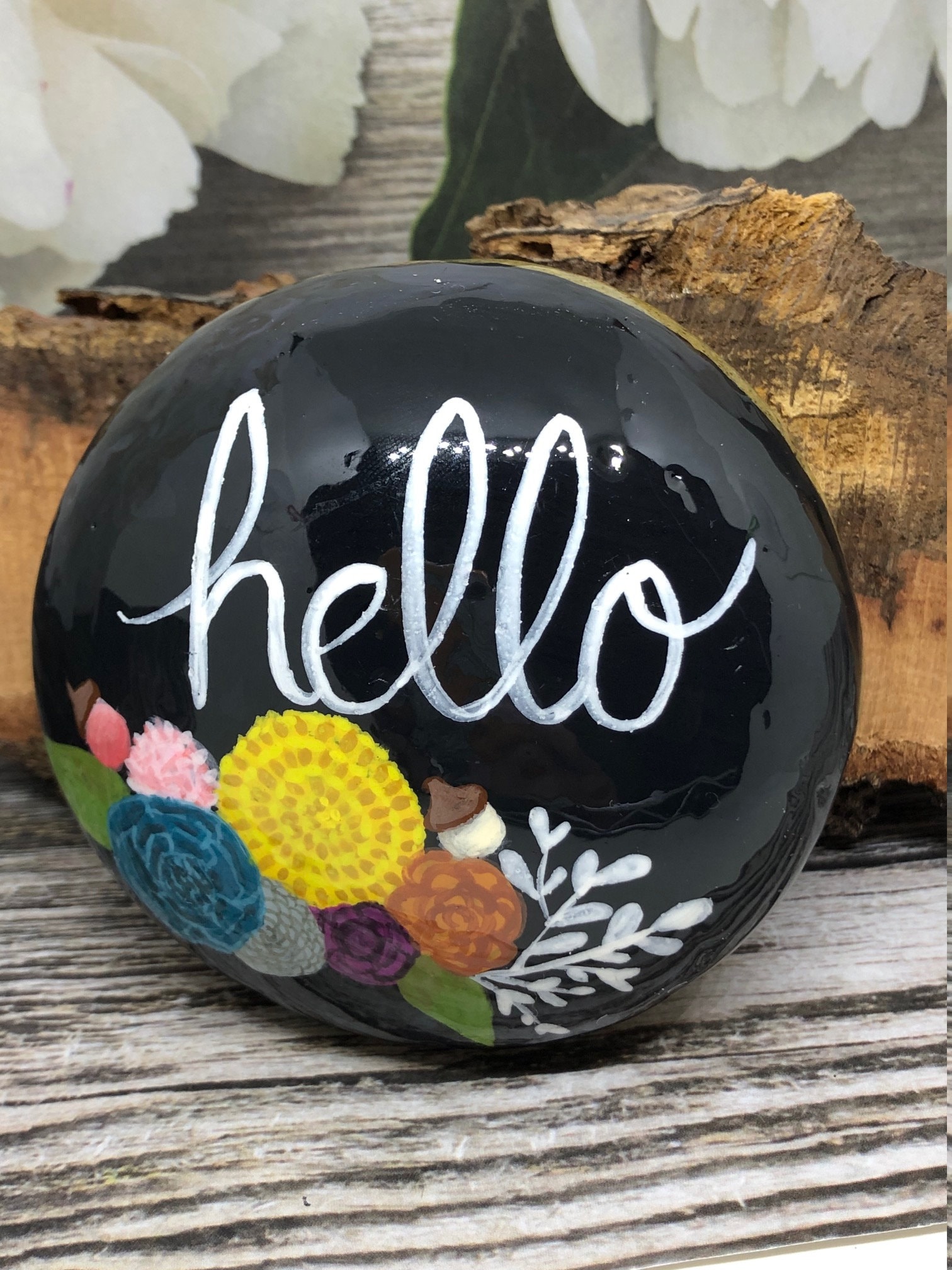 Boho Hello Welcome floral and foliage colorful hand painted | Etsy