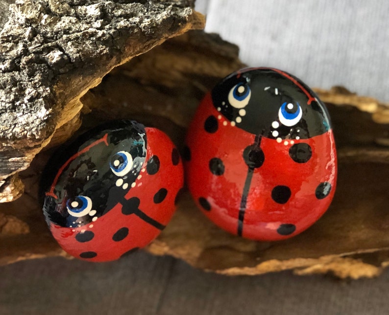 Adorable Red Ladybugs Hand Painted Rocks Sealed in Resin - Etsy