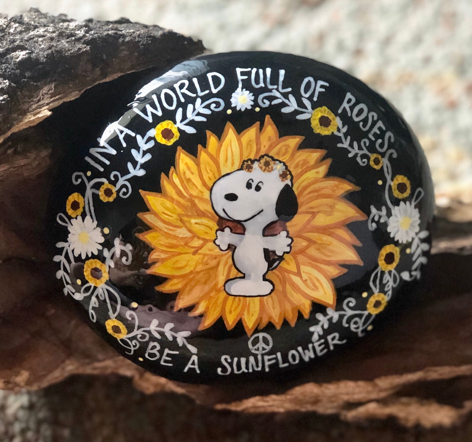 SNOOPY in a World Full of Roses Be A Sunflower Boho Hippie | Etsy