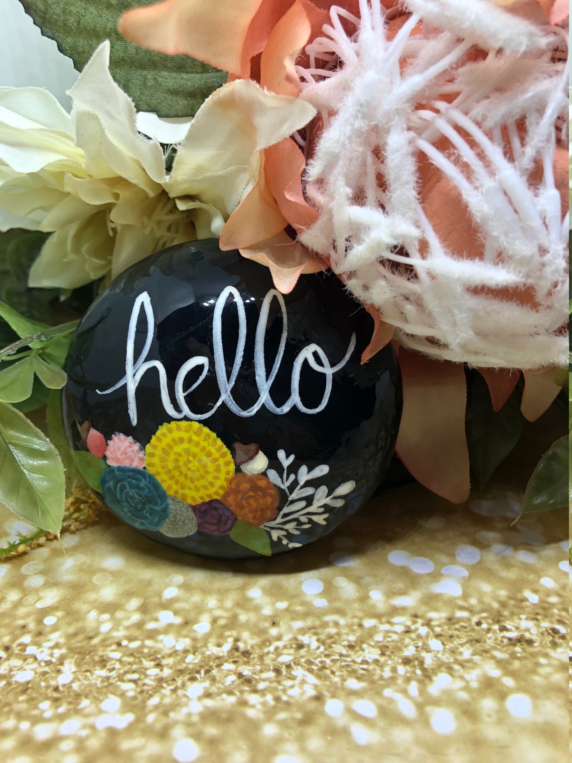 Boho Hello Welcome Floral and Foliage Colorful Hand Painted Rock Sealed ...