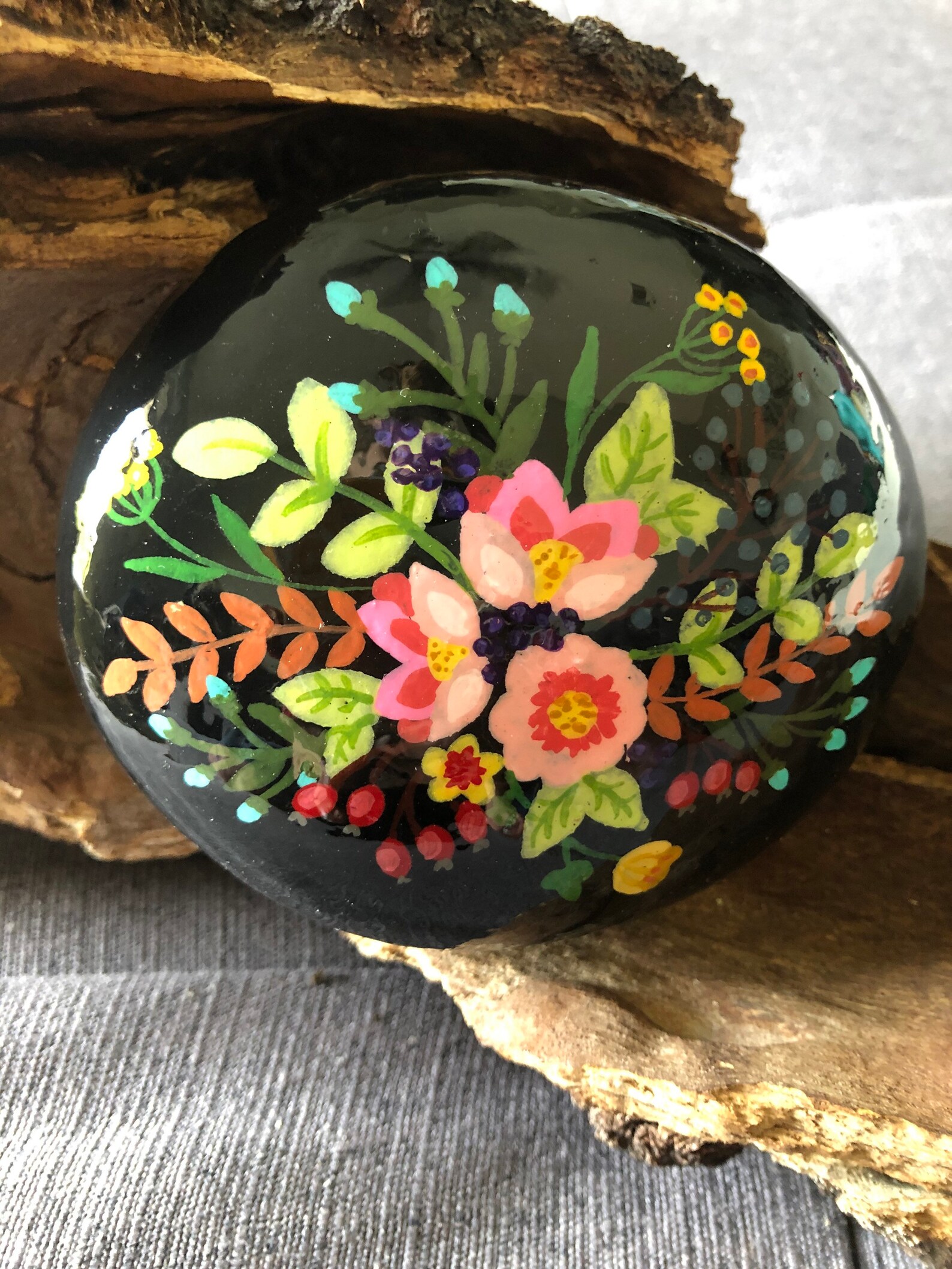 Colorful Boho Flowers an Foliage on a Black Background Hand | Etsy