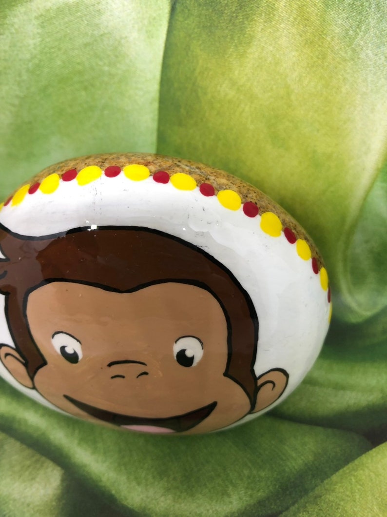 Curious George With Fun Border Hand Painted Rock Sealed in Resin - Etsy