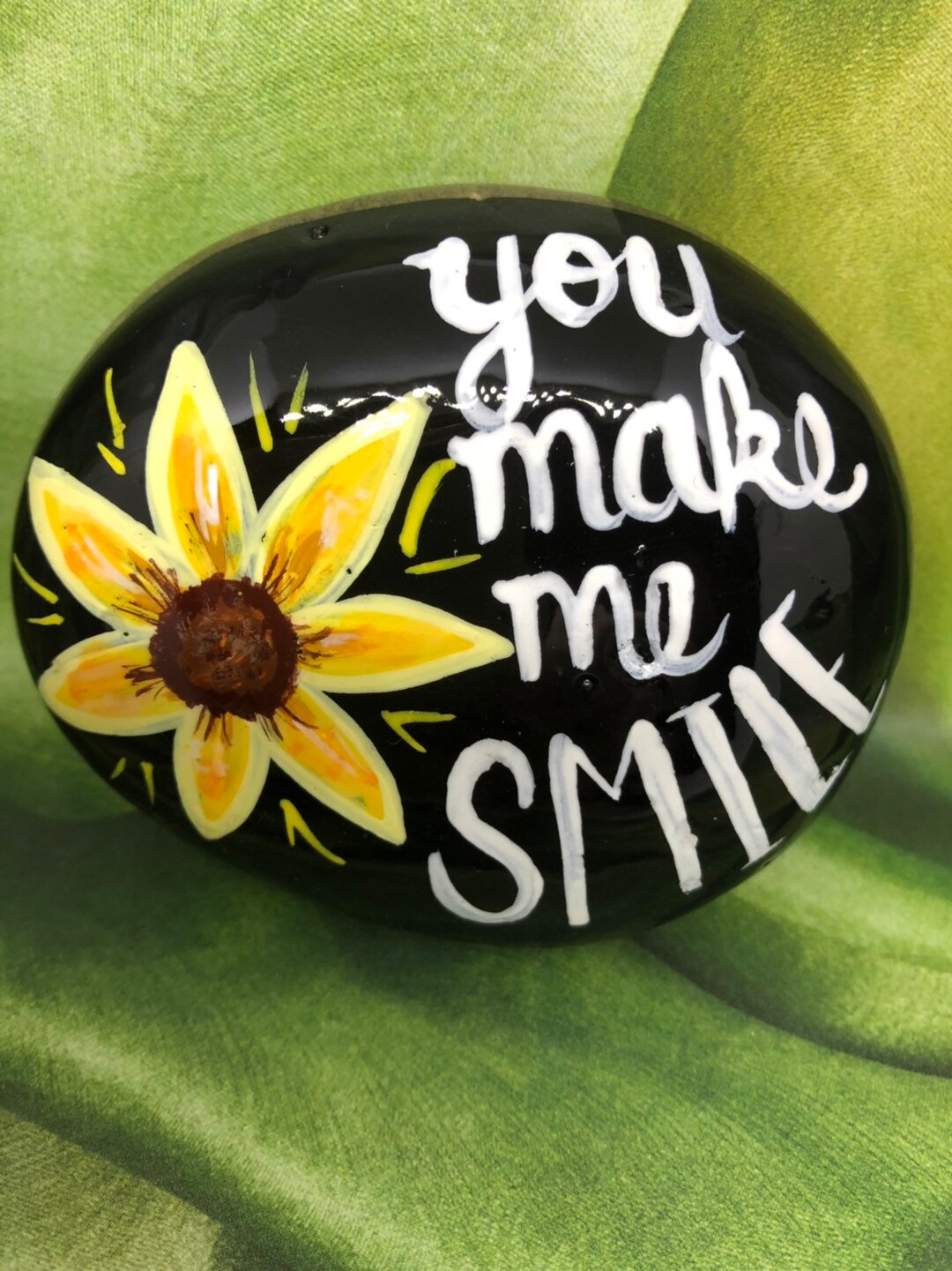You Make Me Smile With a Sunflower Hand Painted Rock Sealed in - Etsy