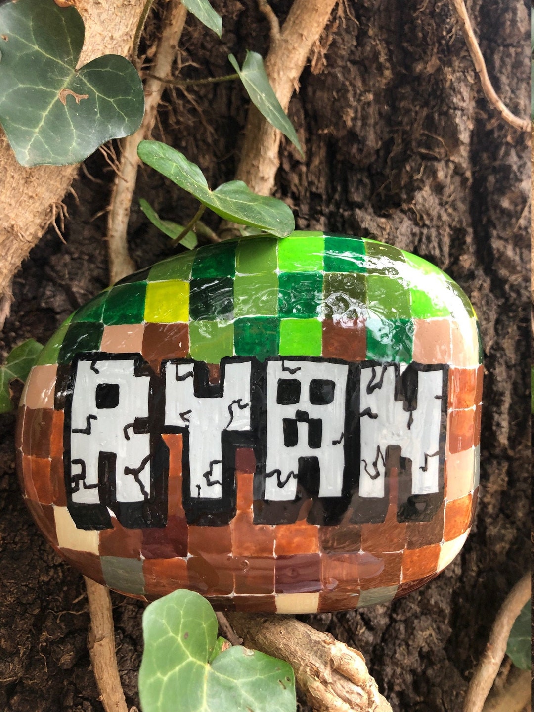 Minecraft Your Name Personalized Hand Painted Rock Sealed in Resin One ...