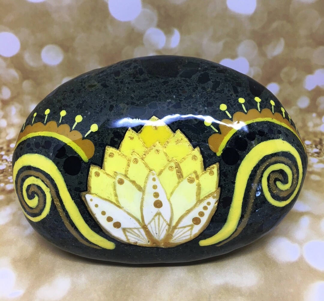 Lotus Flowers With Metallic and Colorful Accents Hand Painted Rock ...