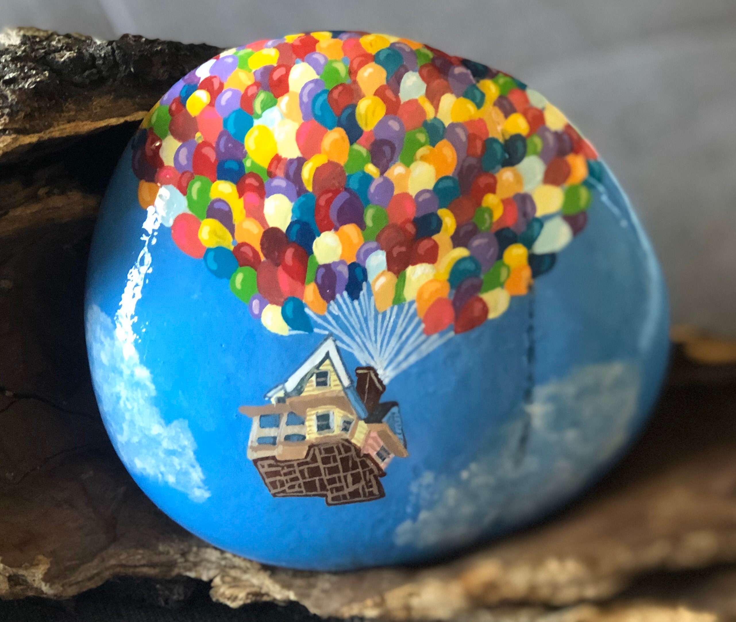Up Movie Art With Colorful Balloons Hand Painted Rock Sealed | Etsy