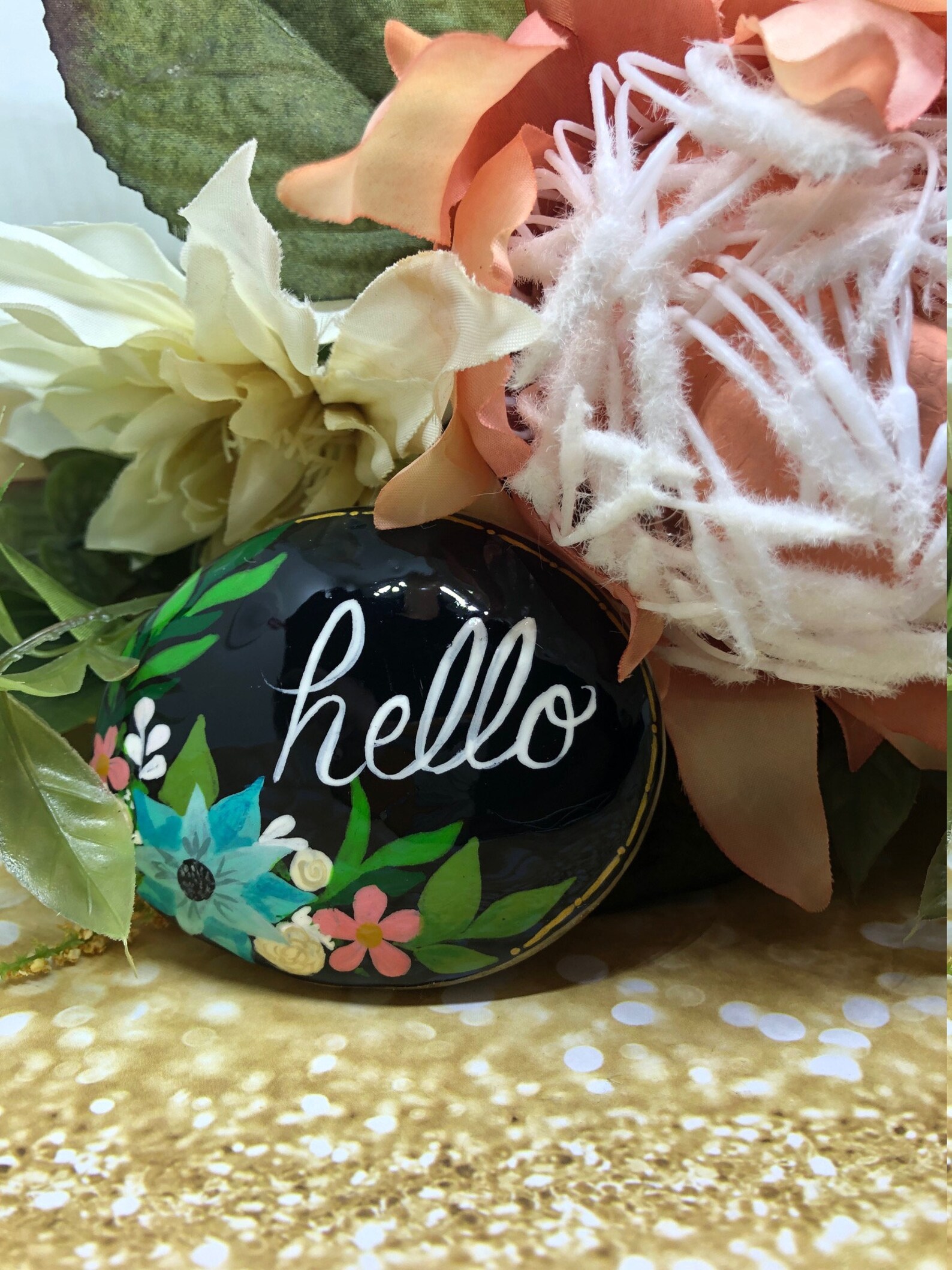 Boho Hello Welcome Floral and Foliage Colorful Hand Painted | Etsy