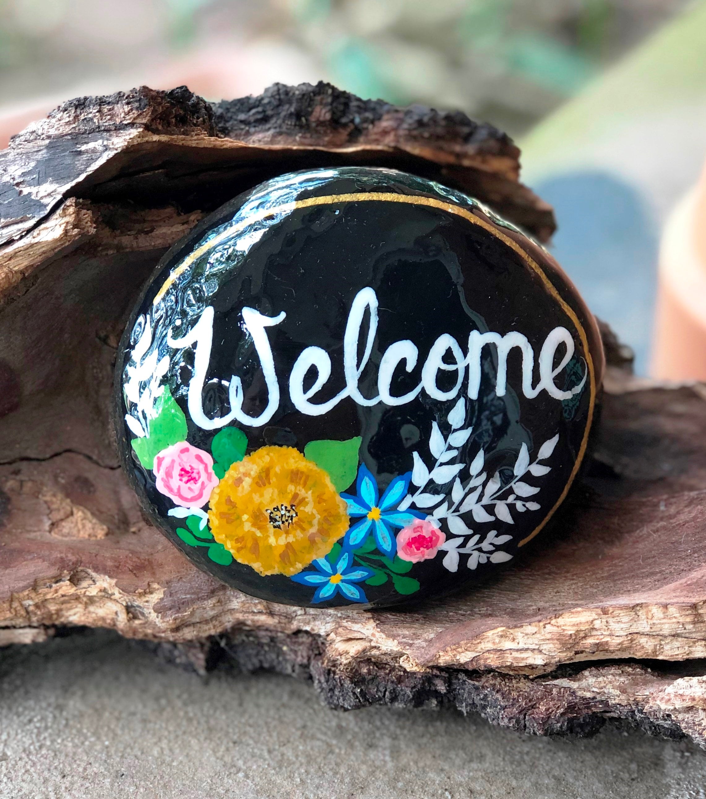 Boho Hello Welcome floral and foliage colorful hand painted | Etsy