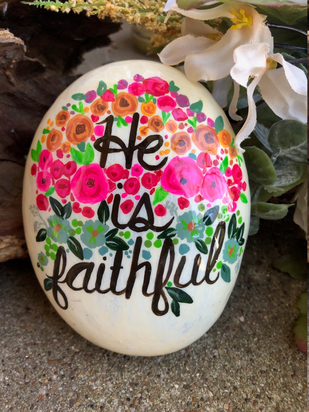 He is Faithful With Colorful Flowers and Foliage Personalized Hand ...