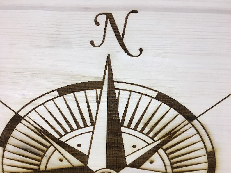 Custom Latitude Longitude Coordinates Compass Rose Laser Engraved Wood ...