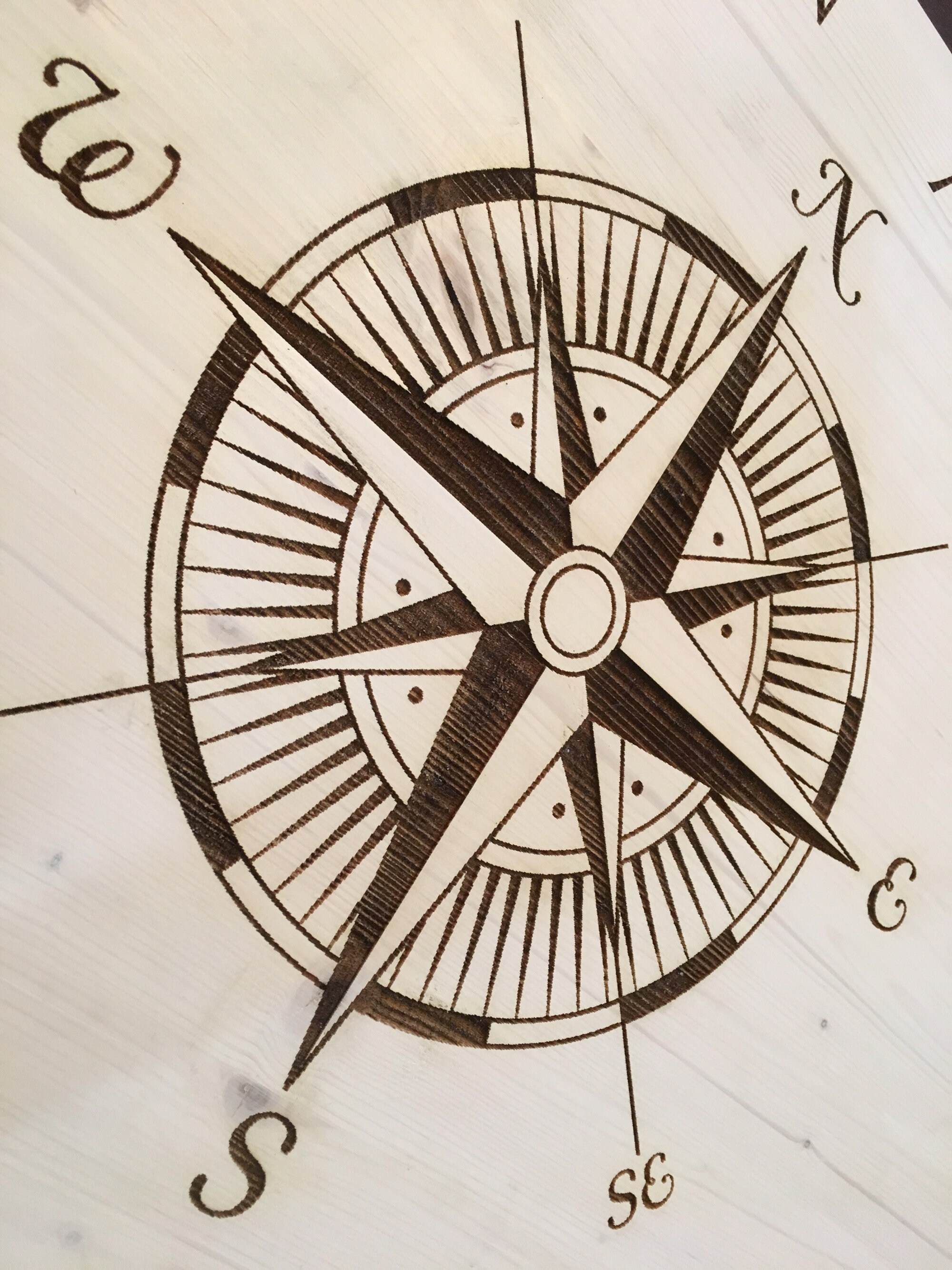 Custom Latitude Longitude Coordinates Compass Rose Laser Engraved Wood ...